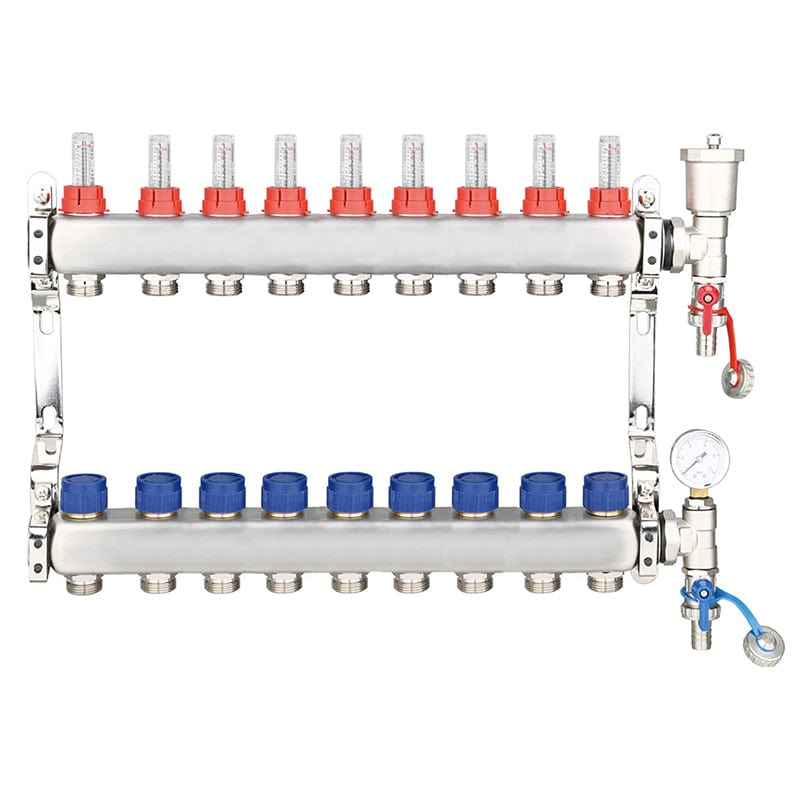 9 Port UFH Manifold Inc Pressure Gauge & Auto Air Vent – The UFH Group