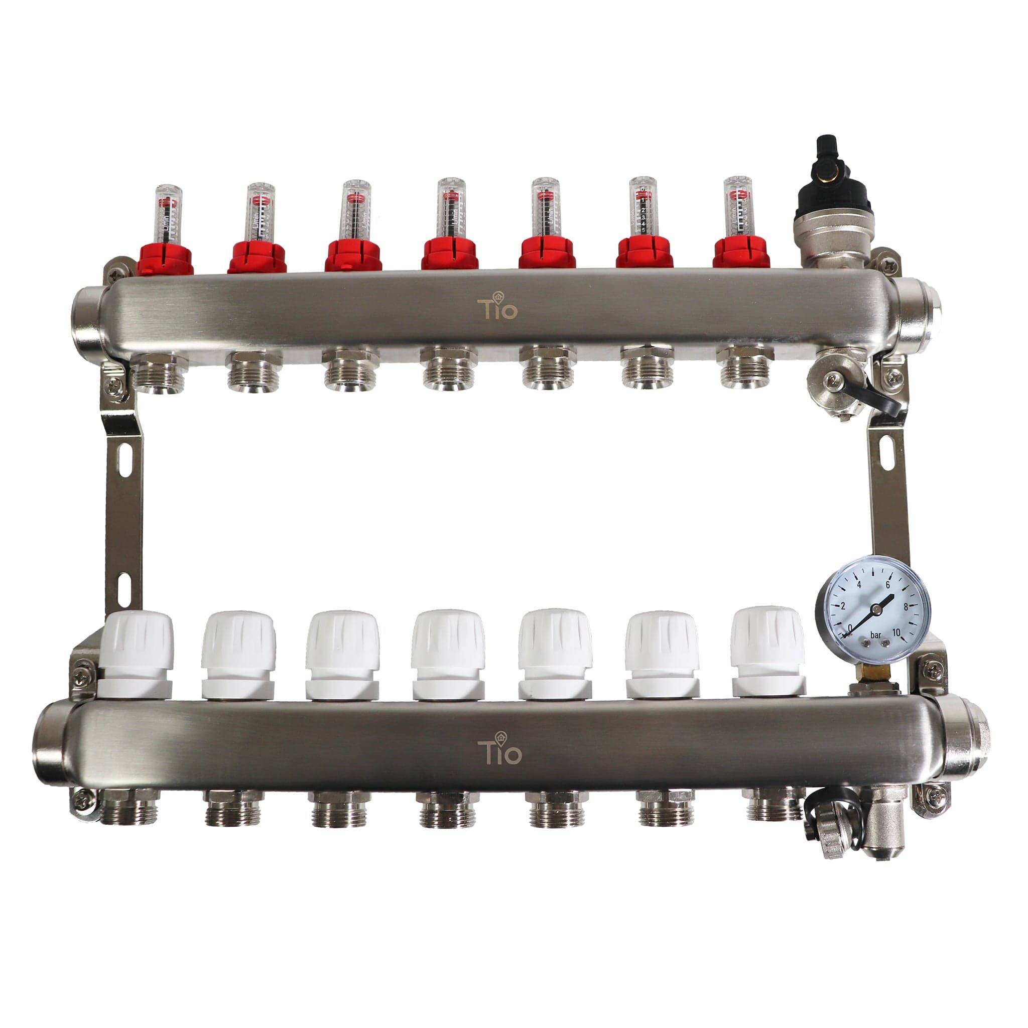 Tio 7 Port Manifold With Pressure Gauge & Auto Air Vent | TIOMAN0007 ...