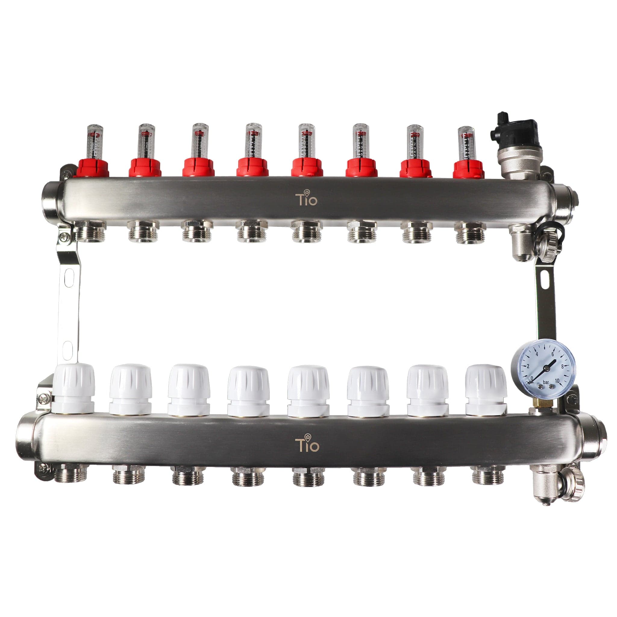 Tio 8 Port Manifold With Pressure Gauge & Auto Air Vent | TIOMAN0008 ...